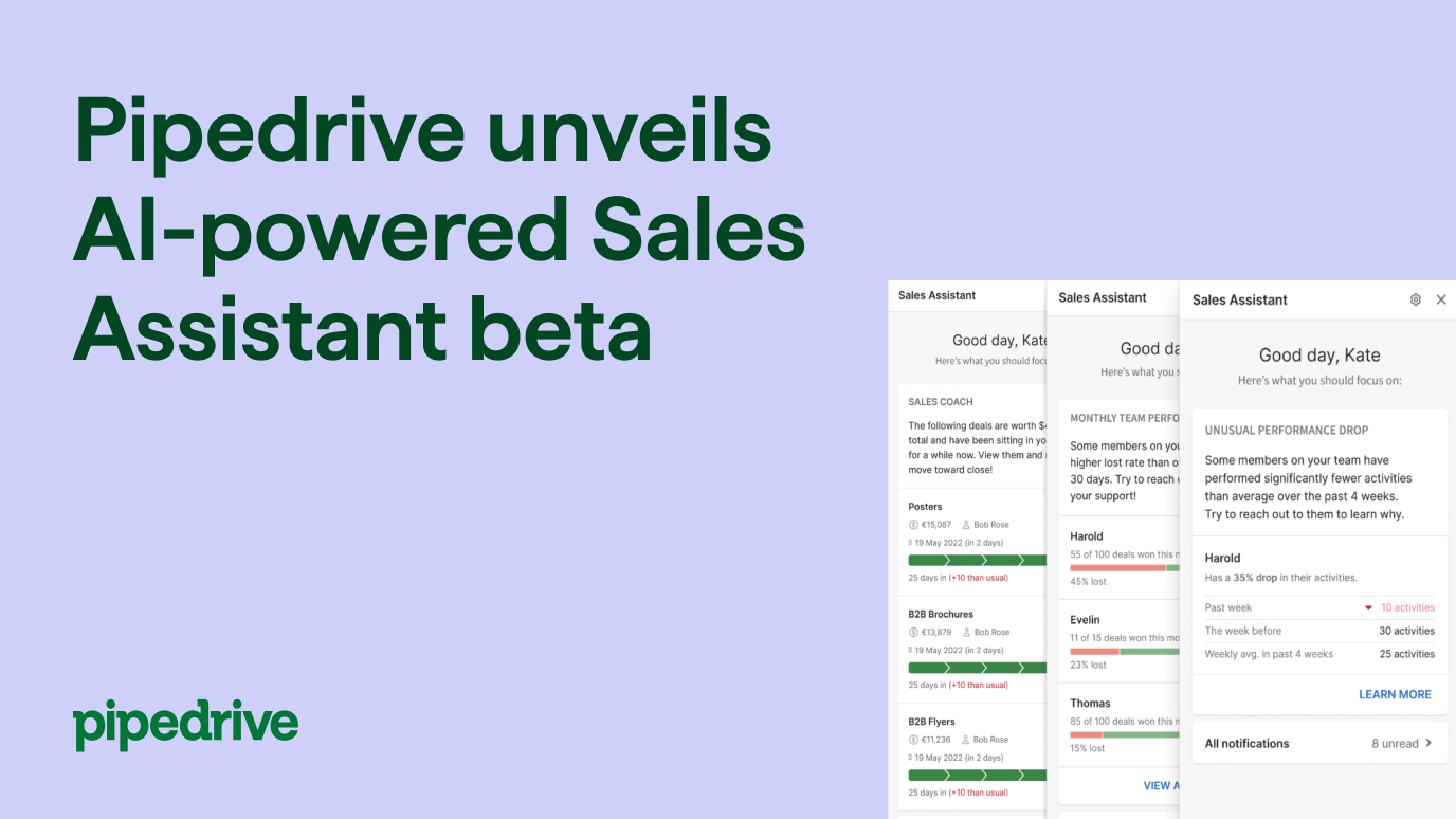 Pipedrive unveiled AI-powered Sales Assistant to significantly boost sales performance | Pipedrive